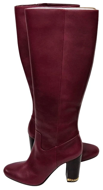 MICHAEL KORS WALKER Zip Red Leather High Leg Block Heel Boots Ladies EU ...