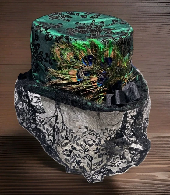 VINTAGE 90S MINI Top Hat Gothic Neo Victorian Handmade Flocked Lace ...