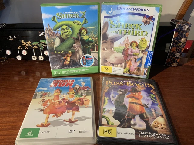 DREAMWORKS DVDS (SHREK 2 + 3, Chicken Run, Puss In Boots) $2.00 ...