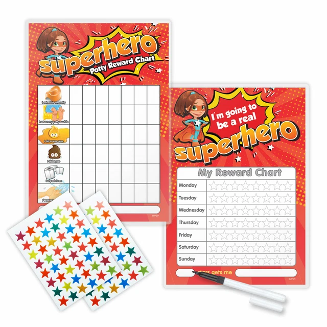 POTTY REWARD CHART Superhero Girl Set FREE Pen and Star Stickers £7.05 ...