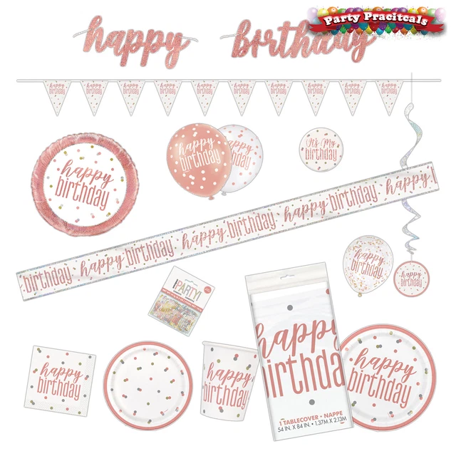 Glitz Rose Gold Happy Birthday Or Age Party Supplies Tableware Or