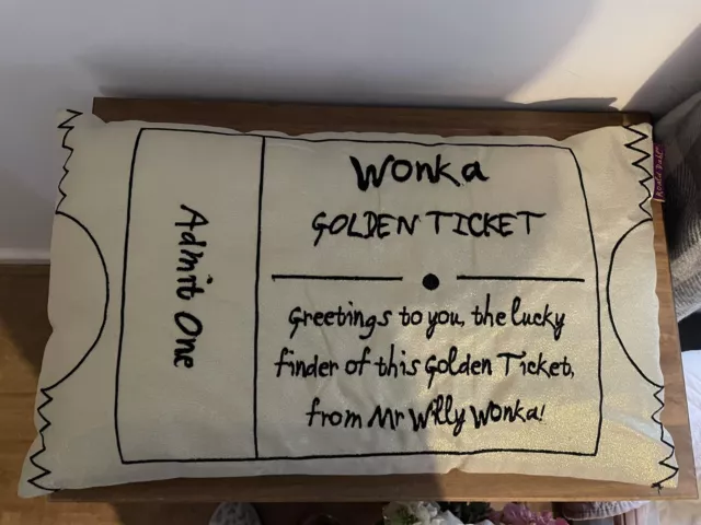 Roald Dahl Golden Ticket Cushion Willy Wonka Charlie And The Chocolate
