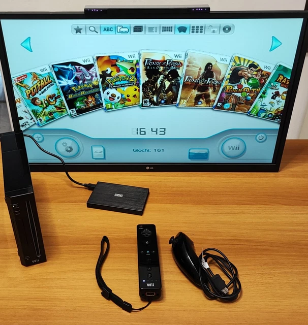 NINTENDO WII CONSOLE HARD DISK USB con 161 giochi modifica mod softmod ...