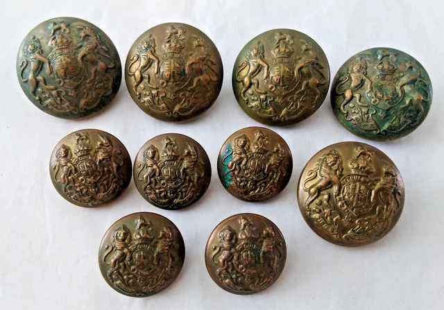 10 X WW2 GENERAL SERVICE MILITARY BRASS BUTTONS true vintage unpolished ...