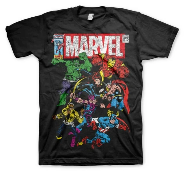 T-SHIRT MARVEL COMICS Team-Up Super-Heroes Pull Homme Par Hybris EUR 16 ...