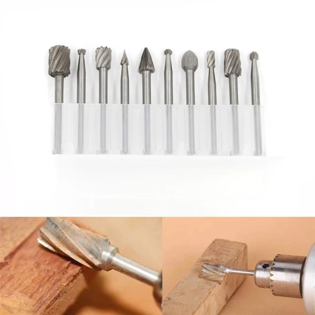 10PACK 3MM SHANK HSS Rotary Burr File Rasp Drill Bits Set For Wood ...