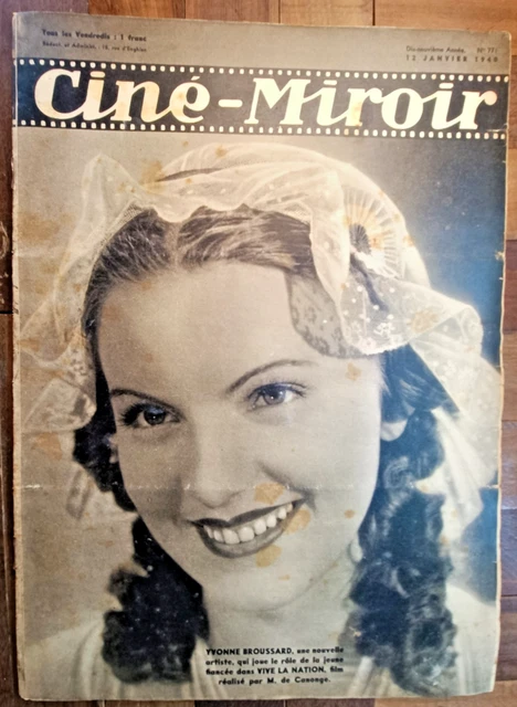 1940 FRANCE, REVUE D'Avant-Guerre Cine-Miroir En Yvonne Broussard-R. 11 ...