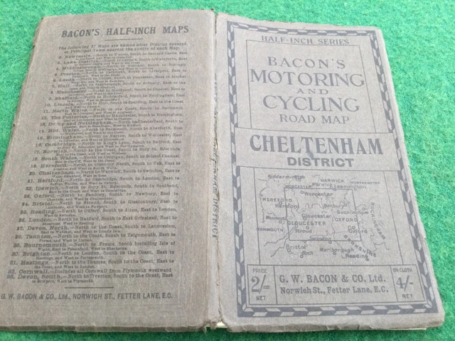 BACONS MOTORING AND Cycling Road Map Cheltenham £6.00 - PicClick UK