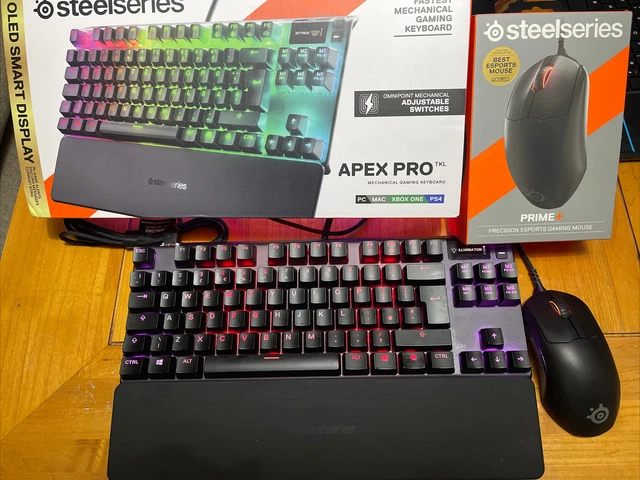 STEELSERIES APEX PRO TKL Keyboard UK Layout + Prime+ Wired Mouse Bundle ...