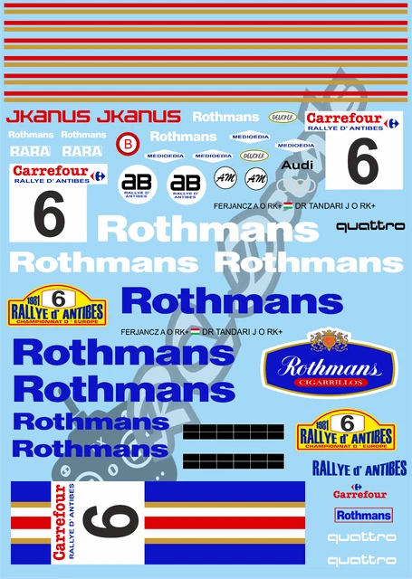 1/10 DECAL RALLY Set Audi Quattro Rothmans 1986 Tamiya TA01 TA02 TT01 £ ...