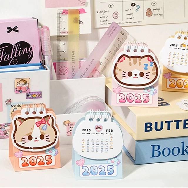 2025 MINI DESK Calendar Cartoon Cat 2025 Coil Calendar Desktop Calendar ...