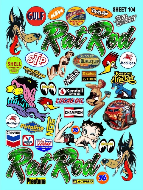 CLEAR VINYL STICKER SHEET 104 RAT ROD -R/C MODEL Die-cut-Decals 1/8 -1/ ...