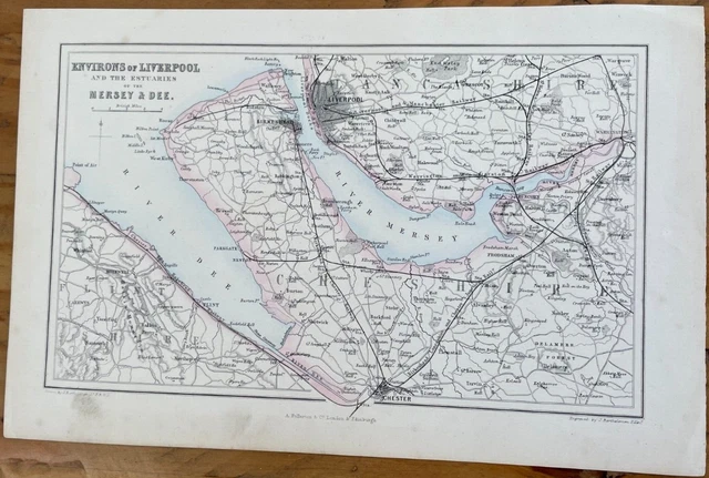 ANTIQUE MAP ENVIRONS Of Liverpool And The Estuaries Of Mersey 1866 A ...