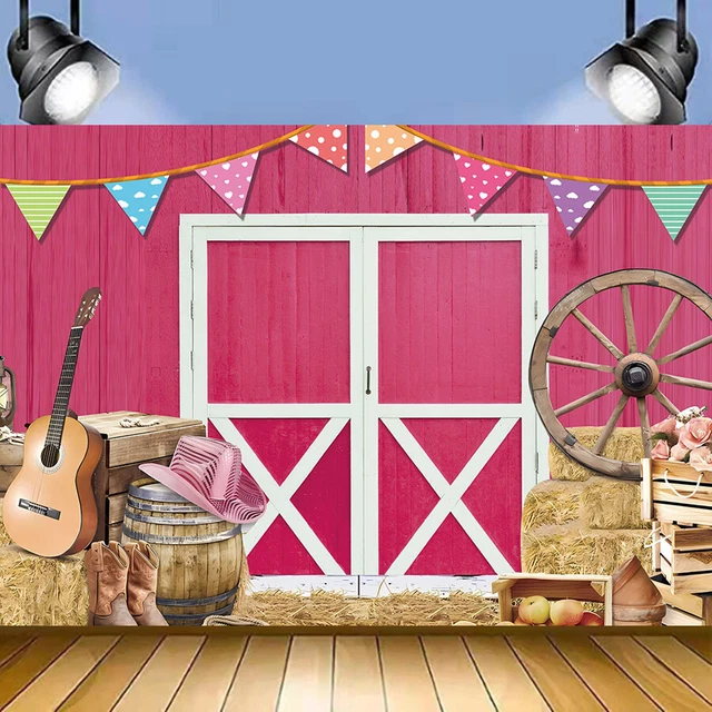 WESTERN COWBOY PINK Barn Door Party Background Backdrop Banner Photo ...