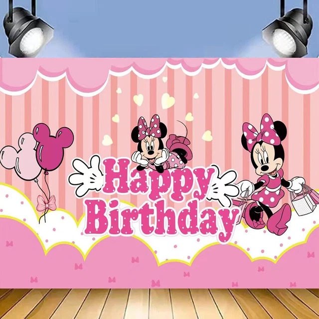 GIRLS PINK MINNIE Mouse Backdrop Birthday Party Banner Studio Photo ...
