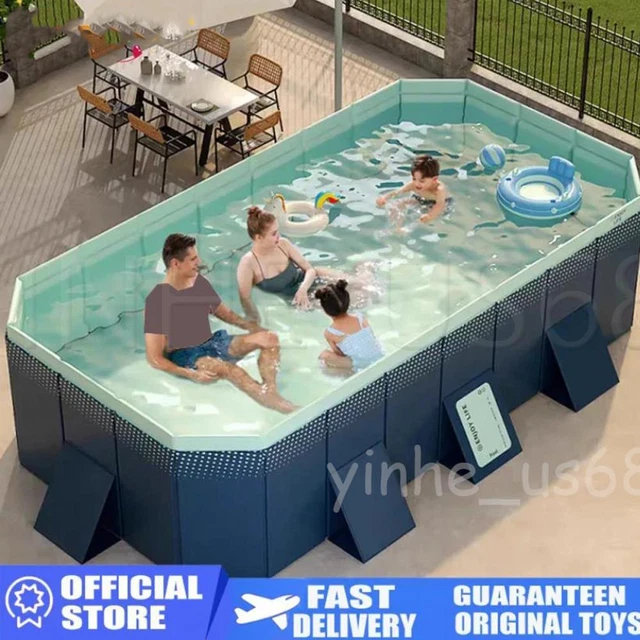 LARGE FOLDABLE RECTANGULAR Above Ground Swimming Pool Outdoor Adult ...