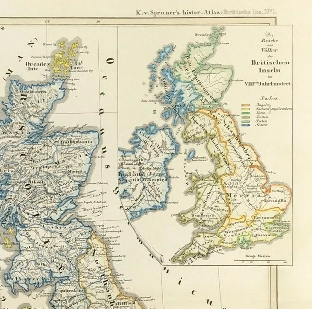 BRITISH ISLES MAP Britischen Inseln for Spruner History Atlas 1846 £46. ...