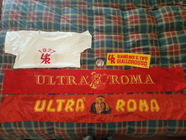 2 SCIARPE IN raso Ultrá Roma anni '80 + t-shirt+ adesivo + spilla EUR ...