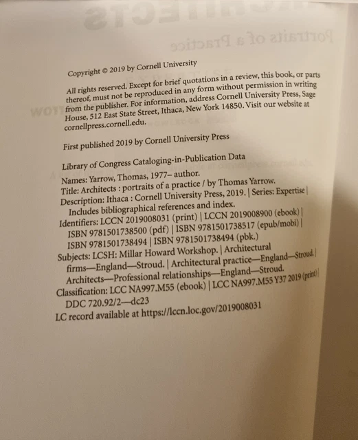 ARCHITECTS PORTRAITS OF a Practice par Thomas Yarrow PB 2019 EUR 15,38 ...