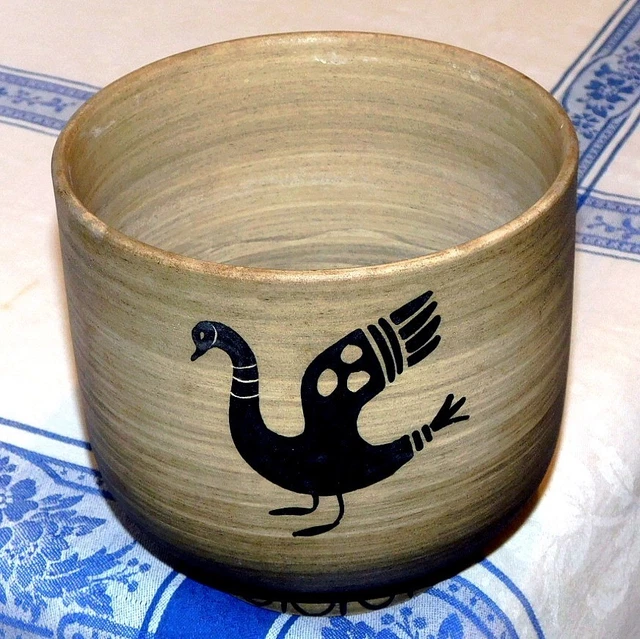 ANCIEN VASE CACHE POT PAUL MILET SEVRES DESIGN 50's OISEAUX /NO CAPRON ...