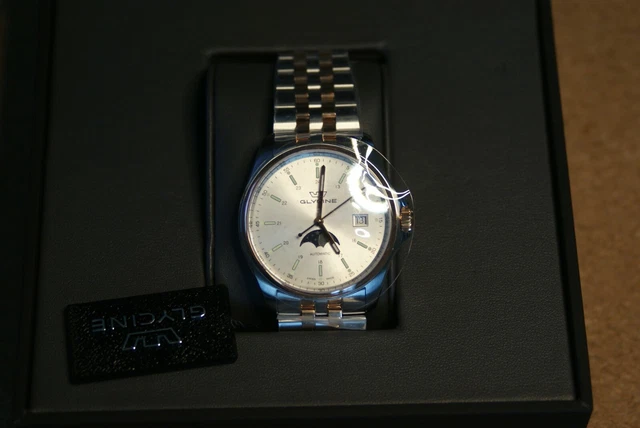 GLYCINE COMBAT CLASSIC Moonphase Automatic Silver Dial 40mm Men's Watch ...