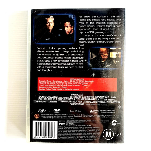 SPHERE DVD 1997 Sci-Fi, Dustin Hoffman, Sharon Stone, Samuel L Jackson ...