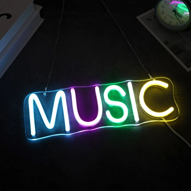 USB LED NEON Music Sign Lights Good Vibes Hanging Wall Decor Bar Party ...