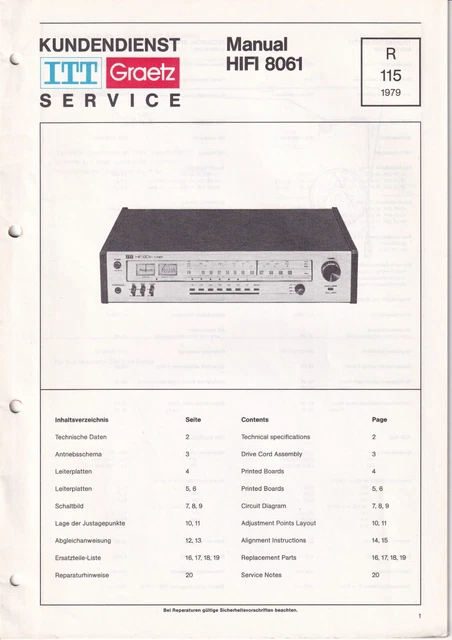 SERVIZIO MANUALE DI Istruzioni per Itt Gao Hifi 8061 EUR 12,09 ...