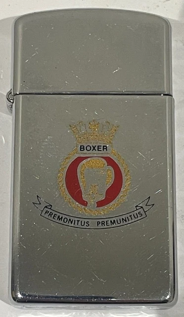 🔥VINTAGE SLIM ZIPPO LIGHTER - 1983 HMS BOXER Ships Crest BRITISH ROYAL ...