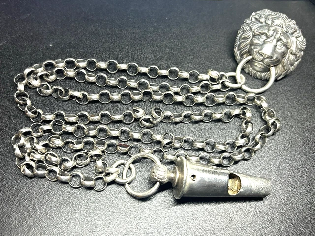 ANTIQUE SILVER PLATED Officers Cross Belt Lion Boss Whistle And Chain £ ...