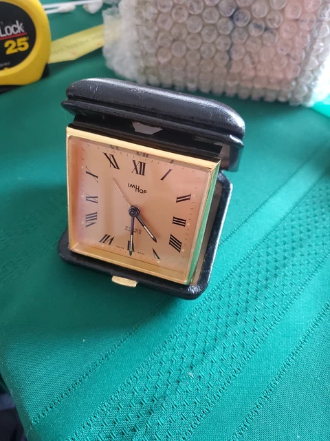 VINTAGE IMHOF QUARTZ Alarm Clock Folding Travel Swiss Leather Case $210 ...