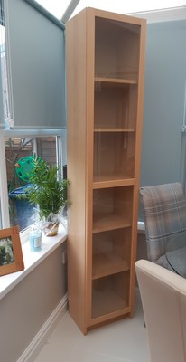 IKEA BILLY TALL/NARROW Bookcase Oak Veneer, with OXBERG glass door. Ex ...