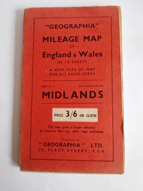 VINTAGE GEOGRAPHIA MILEAGE Map Of Midlands in 10 Sheets on Cloth Pub ...