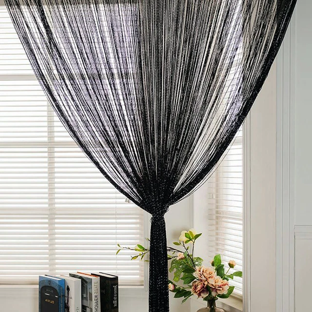 TRIXES STRING DOOR Curtain Black NEW String Dew Drop Door Window Black ...