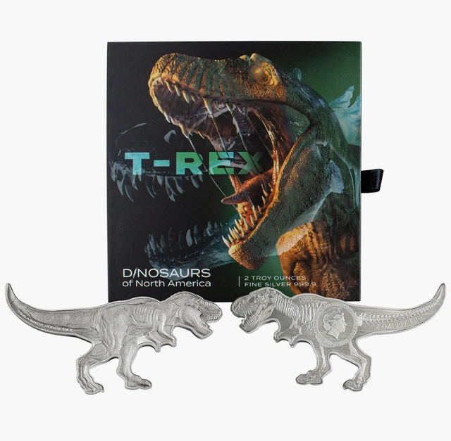 DINOSAURS OF NORTH America Tyrannosaurus Rex T-Rex 2oz Pure Silver Coin ...