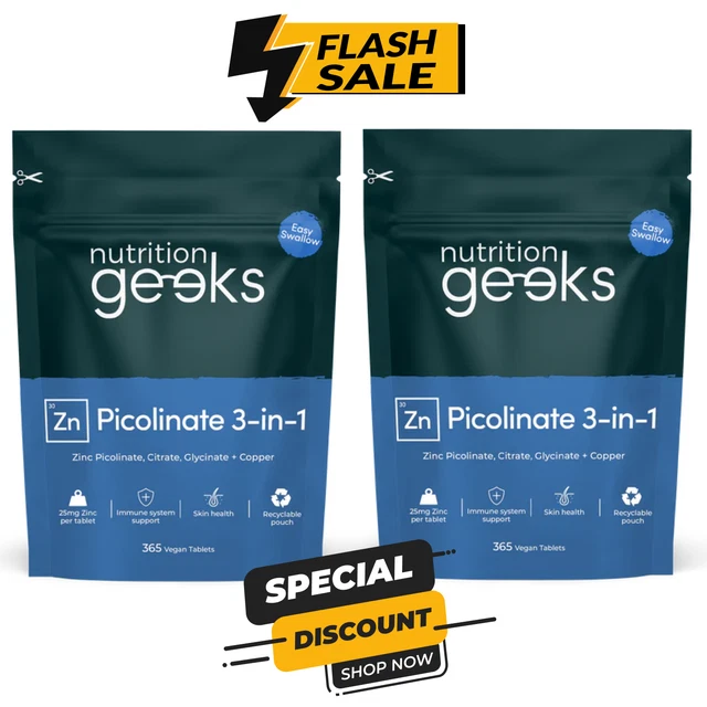 NUTRITION GEEKS ZINC Picolinate 3-in-1 - 345 Vegan Tablets 25mg Zinc ...