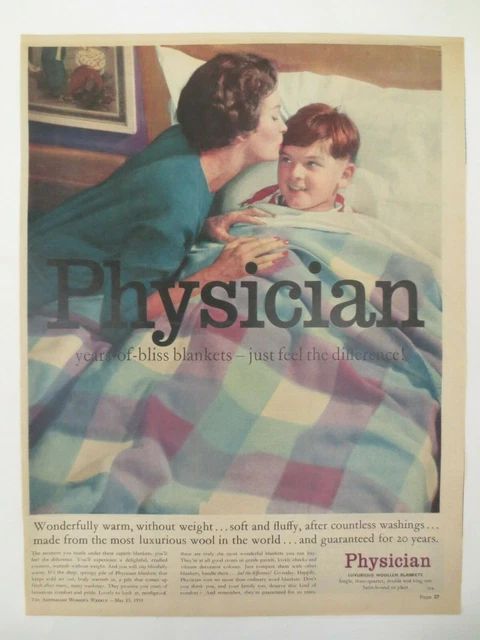 VINTAGE AUSTRALIAN ADVERTISING 1959 ad PHYSICIAN WOOL BLANKETS $14.95 ...