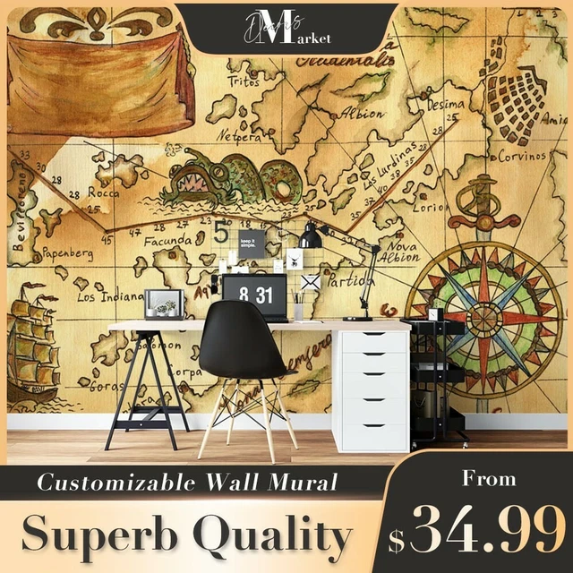 TREASURE MAP KIDS Kids Map Brown 3D Wall Mural Australia Bedroom ...