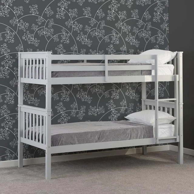 KIDS BUNK BED Grey 3FT Wooden Frame Sturdy Compact Sleeper for 2 Beds ...