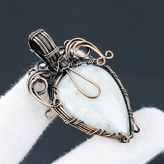 ARC-EN-CIEL LUNE PIERRE Précieuse Handmade Bijoux Cuivre Câble Emballé Pendentif EUR 15,71 ...