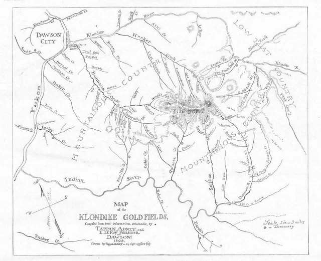 MAP OF THE Klondike Gold Fields Dawson City Indian River Yukon Eureka ...