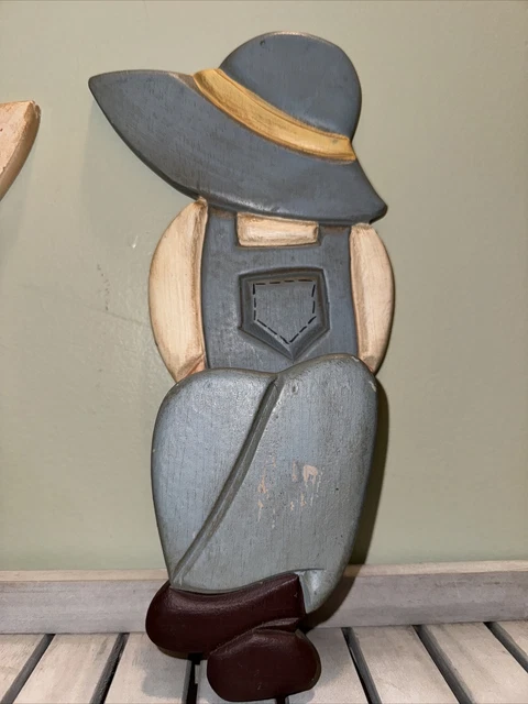 RUSTIC HAND PAINTED Wood Farmer Wide-Brimmed Hats Amish / Shelf Sitters ...