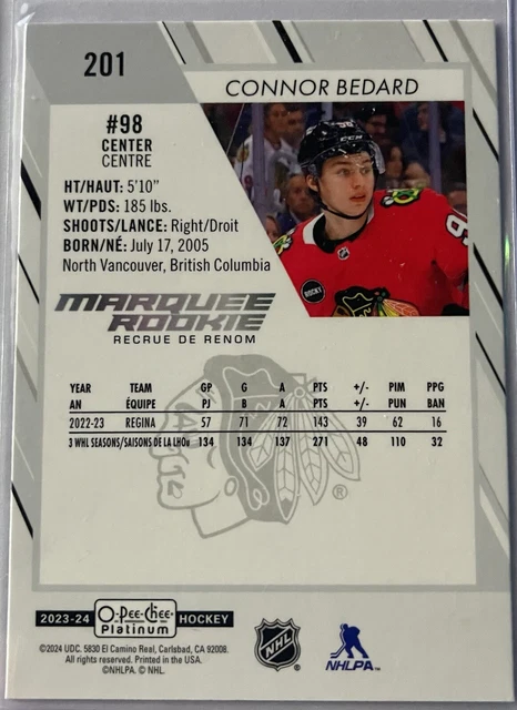 2023-24 OPC PLATINUM Connor Bedard Marquee Rookie #201 $37.50 - PicClick CA