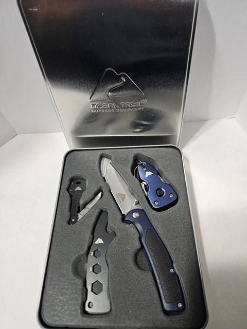 OZARK TRAIL 4 Piece Combo Set, Knives, Light, Keychain, Multi-Tool, Tin ...