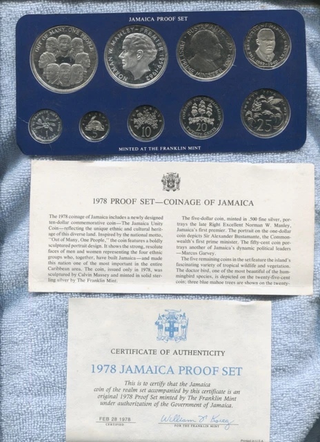 1978 JAMAICA PROOF Set INC SILVER COINS CASE & COA G-69 $145.00 ...