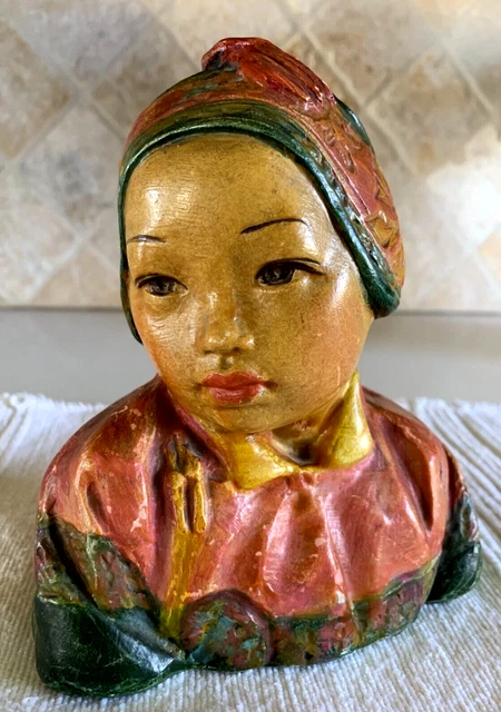 STUNNING ANTIQUE ESTHER Hunt Chalkware Asian Lady Bust - Signed - 1920s ...