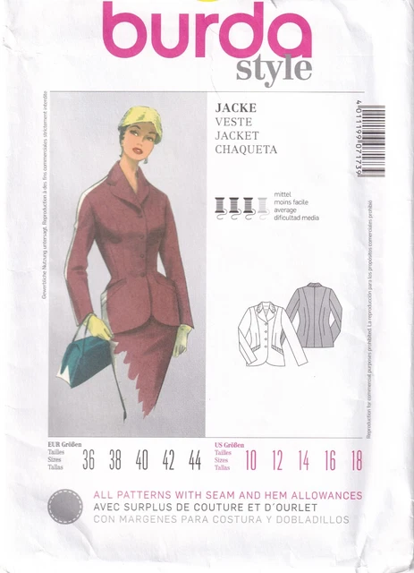 BURDA STYLE SEWING Pattern 7173 Misses Fitted Jacket Size 10-18 EUR 11 ...