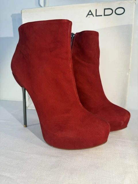 ALDO RED SUEDE Steel Stileto Ankle Boots with Leather Sole Size 41 UK 8 ...