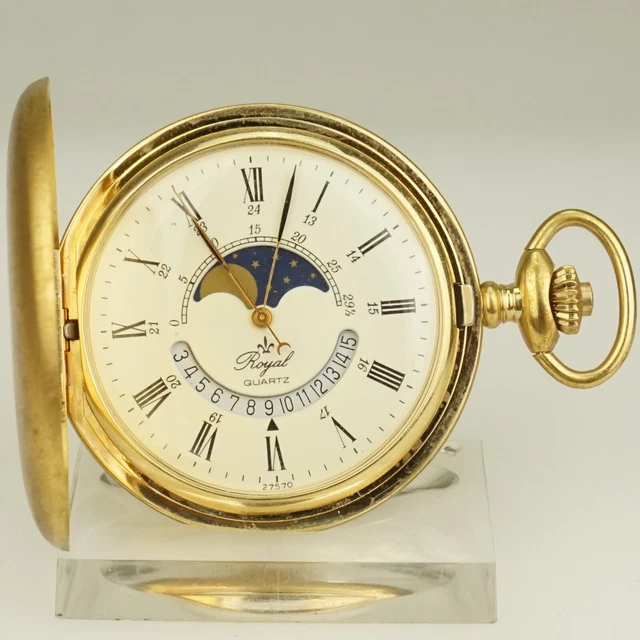 ROYAL GOLD PL pocket watch moon phase calendar men's no spindle no ...