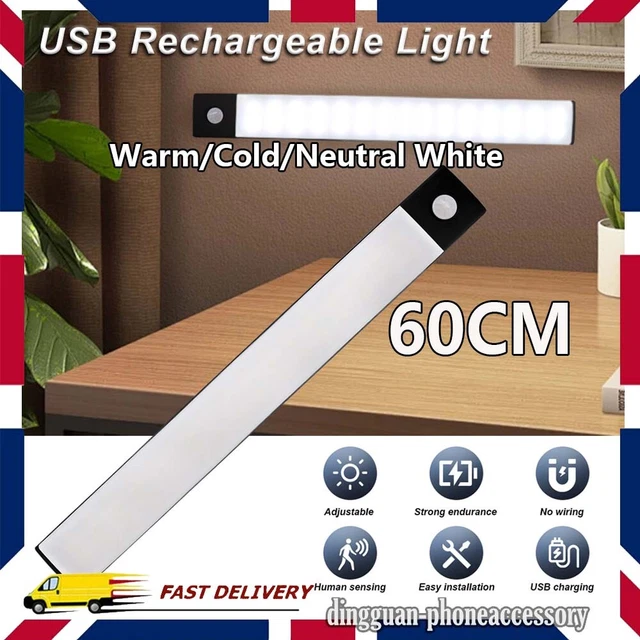 60CM BLACK LED PIR Motion Sensor Strip Light Cabinet Closet ...
